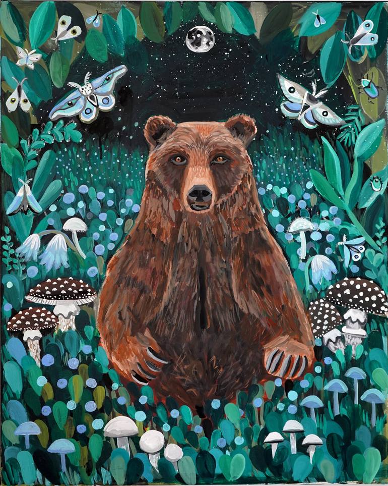 Blue Berry Moon Bear Painting by Juliana Lachance | Saatchi Art
