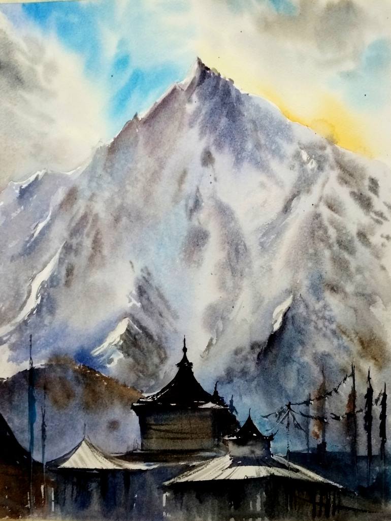 Himalyas,Kalpa Painting by SAURABH KUMAR PRAMANIK | Saatchi Art