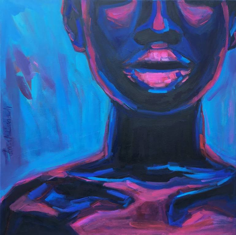 Contemporary African American female art in blue & pink Painting by ...