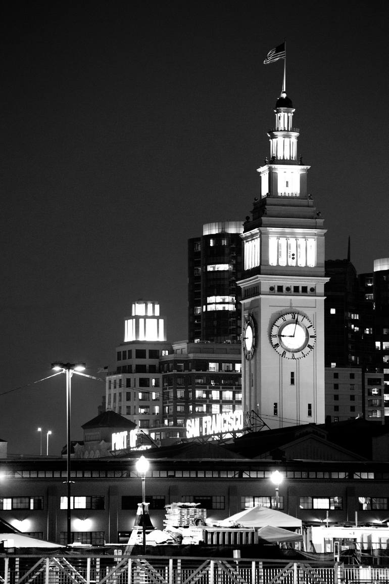 SAN FRANCISCO FERRY BUILDING AT NIGHT BLACK AND WHITE PRINT Photography ...