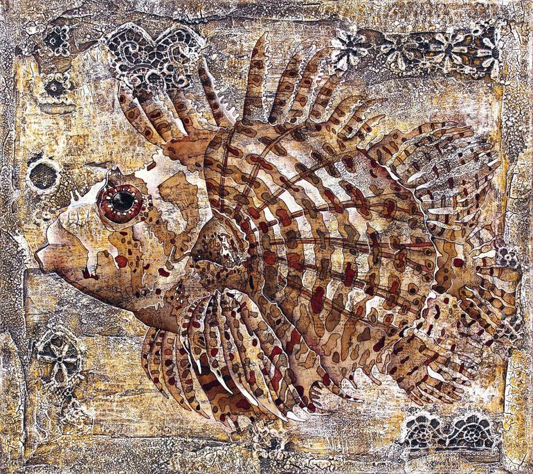 Fish, Composition 2, original painting Painting by Wlad Safronow ...