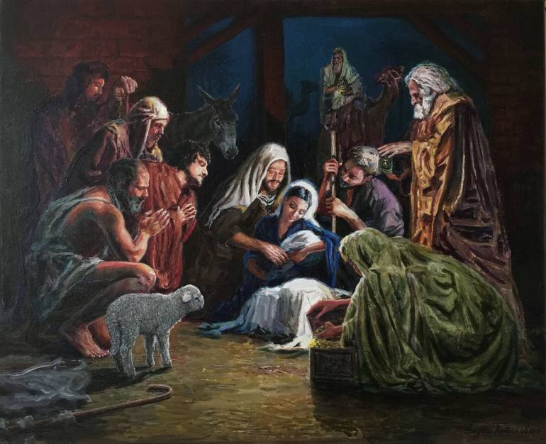 The birth of Jesus Christ. Painting by Andrey Potapov | Saatchi Art