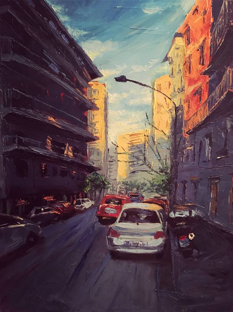 sunset street Painting by Lin Huo | Saatchi Art