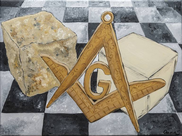 Masonic symbols on chess board Painting by Oana Savu | Saatchi Art