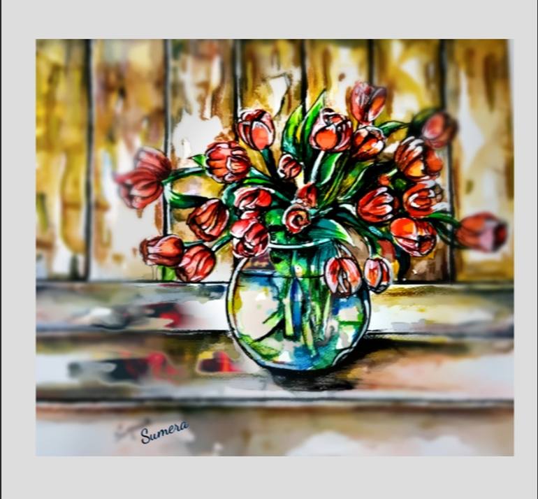 A vase of Flower in watercolor! Painting by Sumera Nadir | Saatchi Art