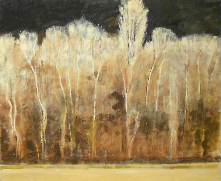 slender poplars in a row Painting by June Stapleton | Saatchi Art