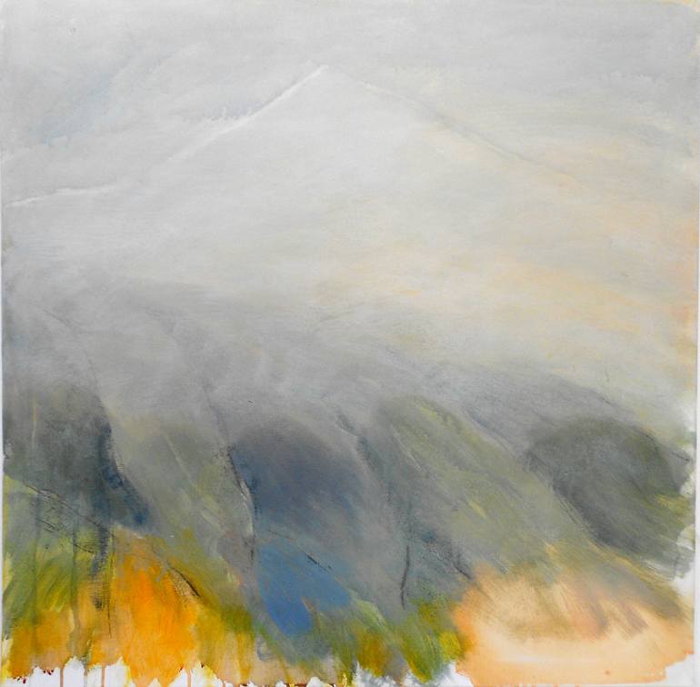 scrubland and misty mountain Painting by June Stapleton | Saatchi Art