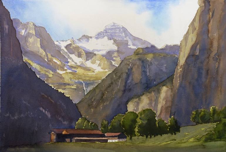 Swiss Alps (IV) - Lauterbrunnen valley Painting by Efi Fried | Saatchi Art