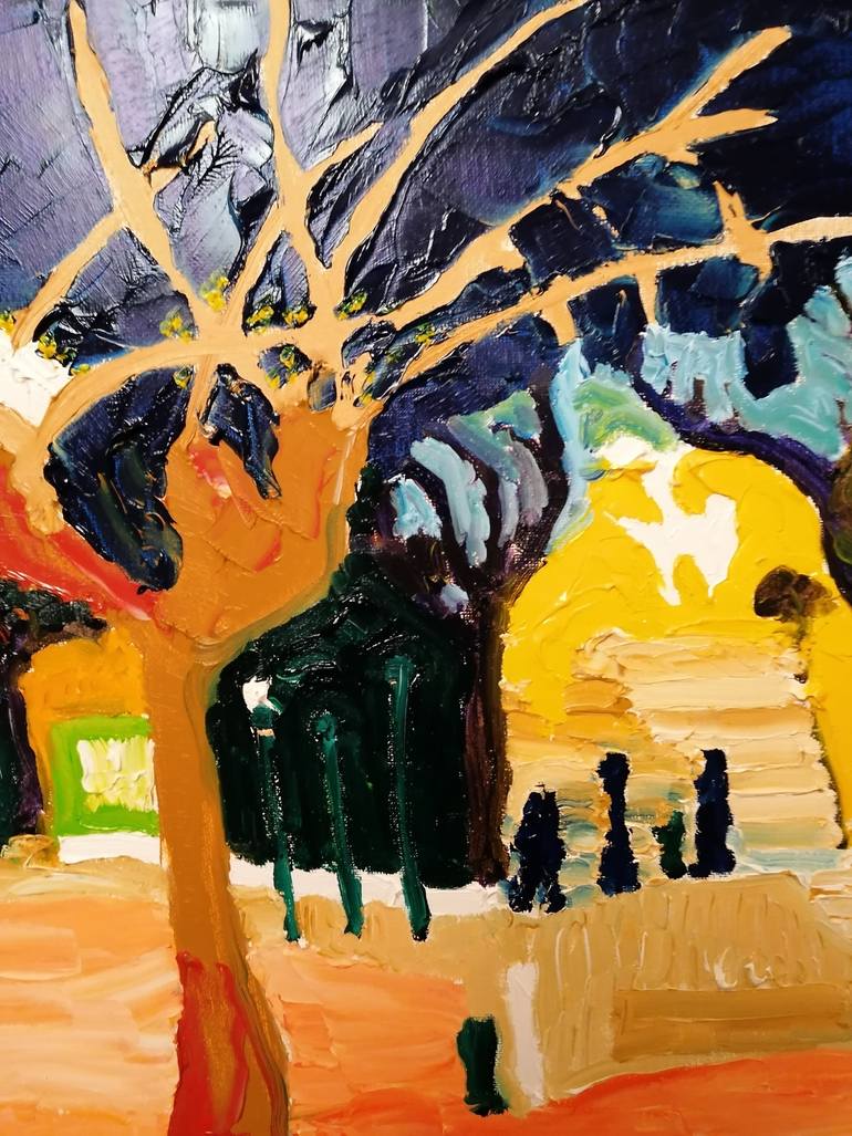 Exarchia Square, Athens at night. Painting by Lizzie Tobin | Saatchi Art