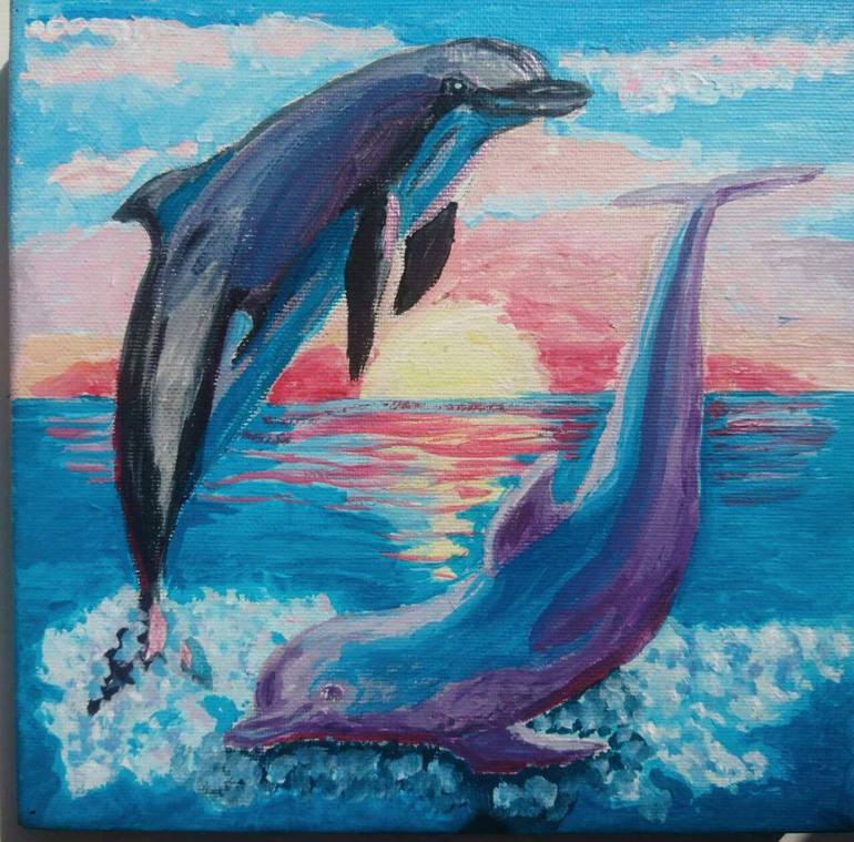 Two dolphins Painting by Liliya Otrishko | Saatchi Art