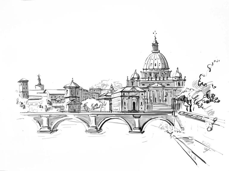 Vatican St. Peter's Cathedral Drawing by Olha Andreichyn | Saatchi Art