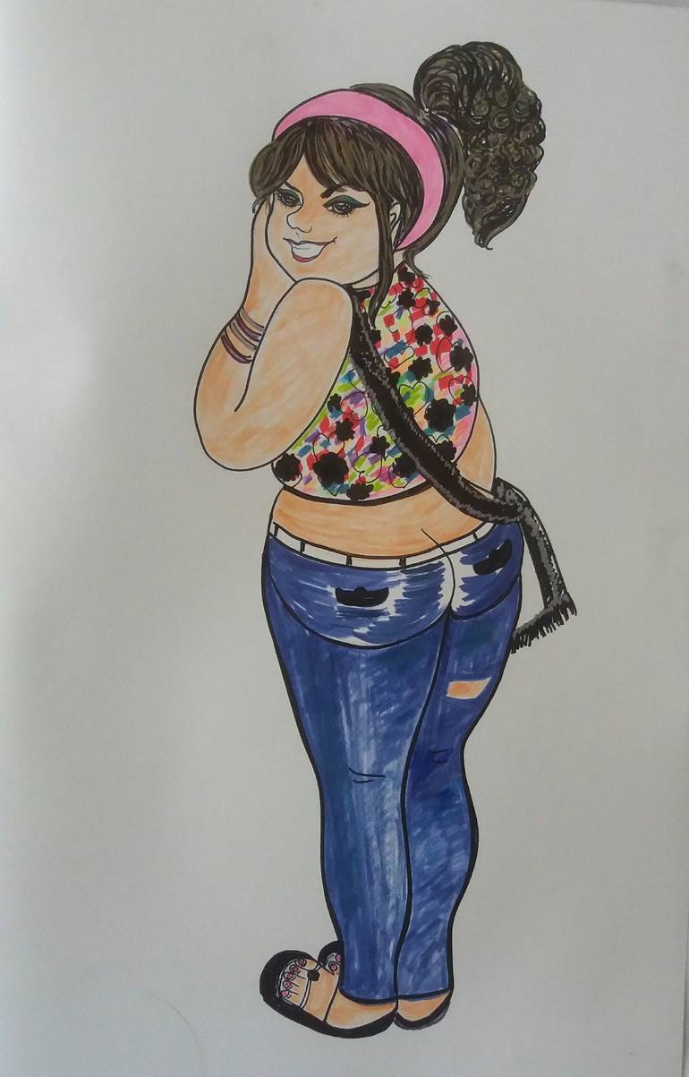 fat lady style. Drawing by Wanida Rangcakanok | Saatchi Art