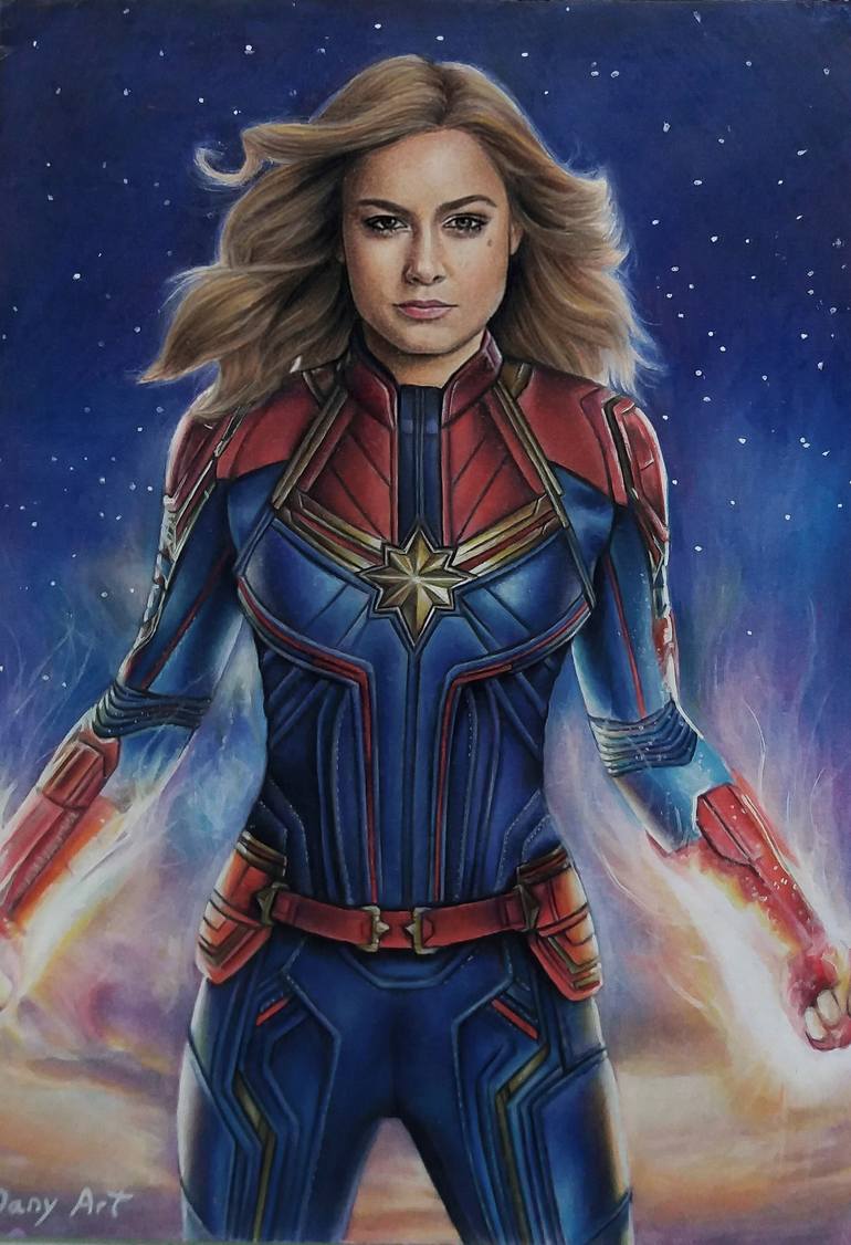 Drawing of Captain Marvel in size Ansi A (8,27 × 11,69 in) Drawing by ...