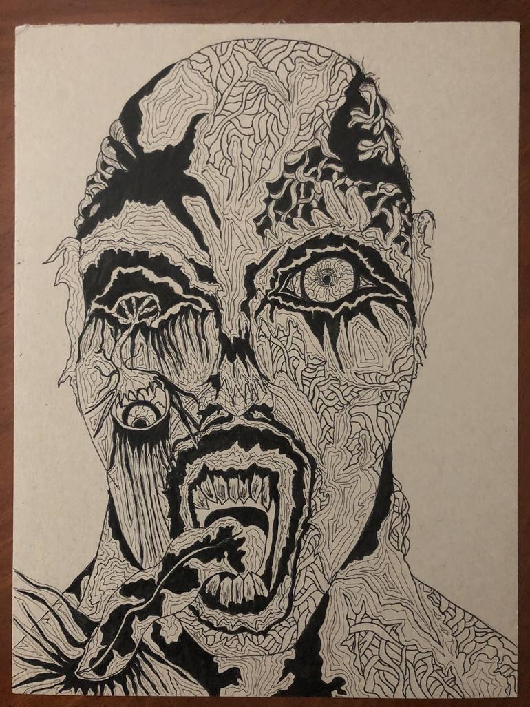 Zombie face Drawing by Michael Cherry | Saatchi Art