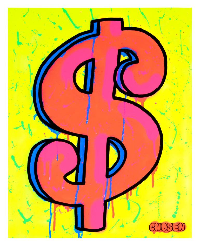 Fluorescent Dollar Sign Painting by Chosen Art | Saatchi Art