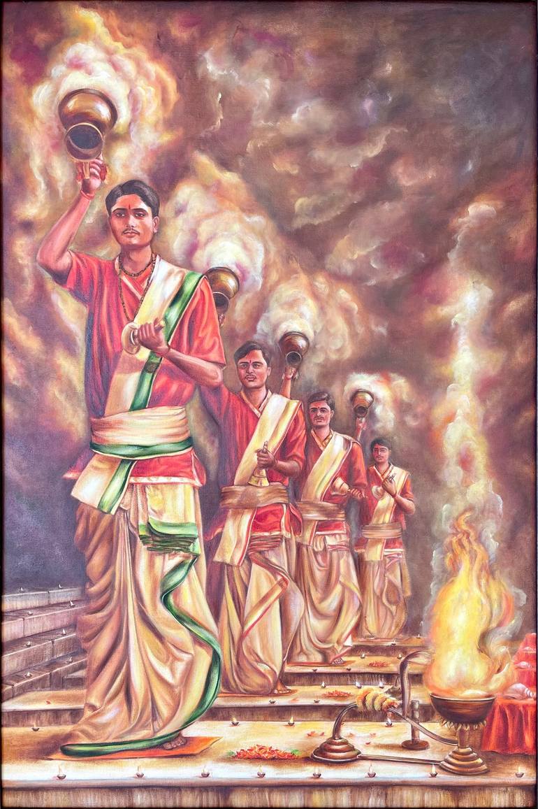 Varanasi Ganga Aarti-2 Painting by Monisha Singhal | Saatchi Art