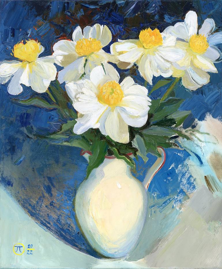 White peony Painting by Olga Prokopenko | Saatchi Art