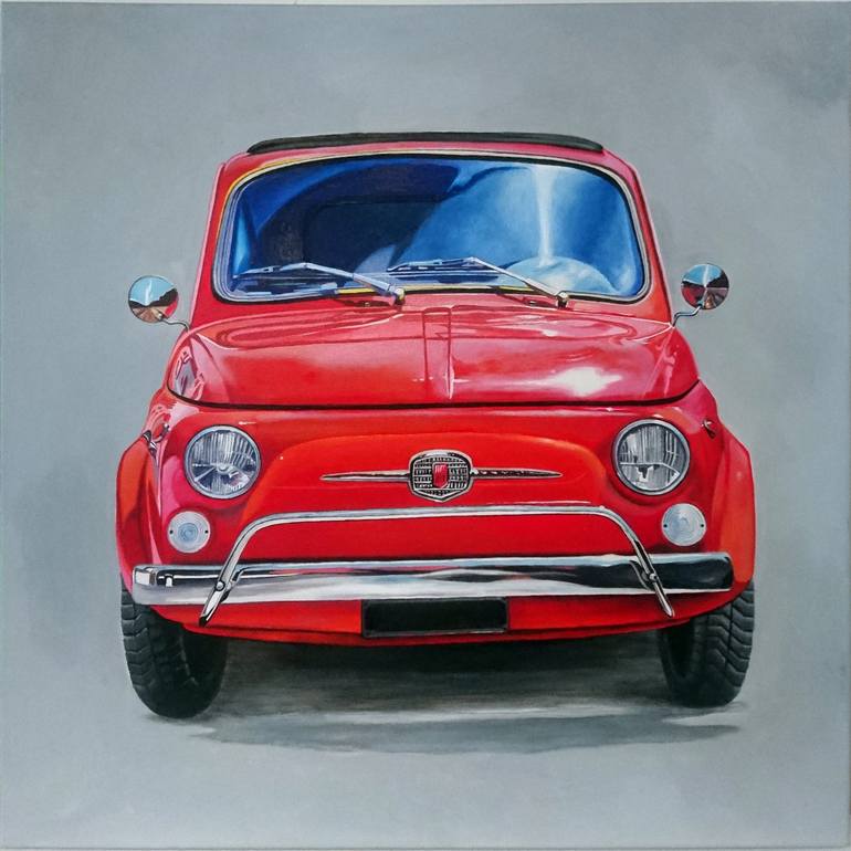 RED FIAT 500 Painting by Stephane Dillies | Saatchi Art