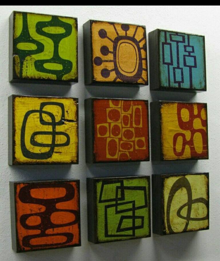 9 in 1 geometric abstract Painting by Okearts African Exhibitions ...