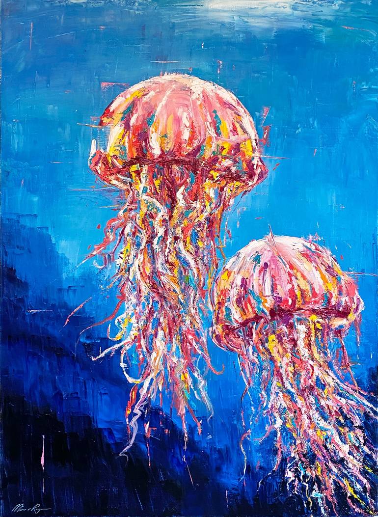 Dancing Jellyfish Painting by Marc van Rooijen | Saatchi Art