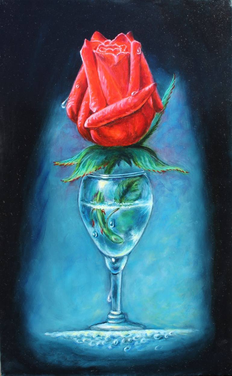 Rose in glass Painting by Ilgar Ibadov | Saatchi Art