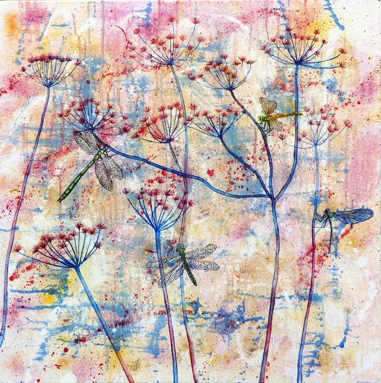Transition....Cow Parsley and Dragonflies Painting by Elizabeth Sadler ...