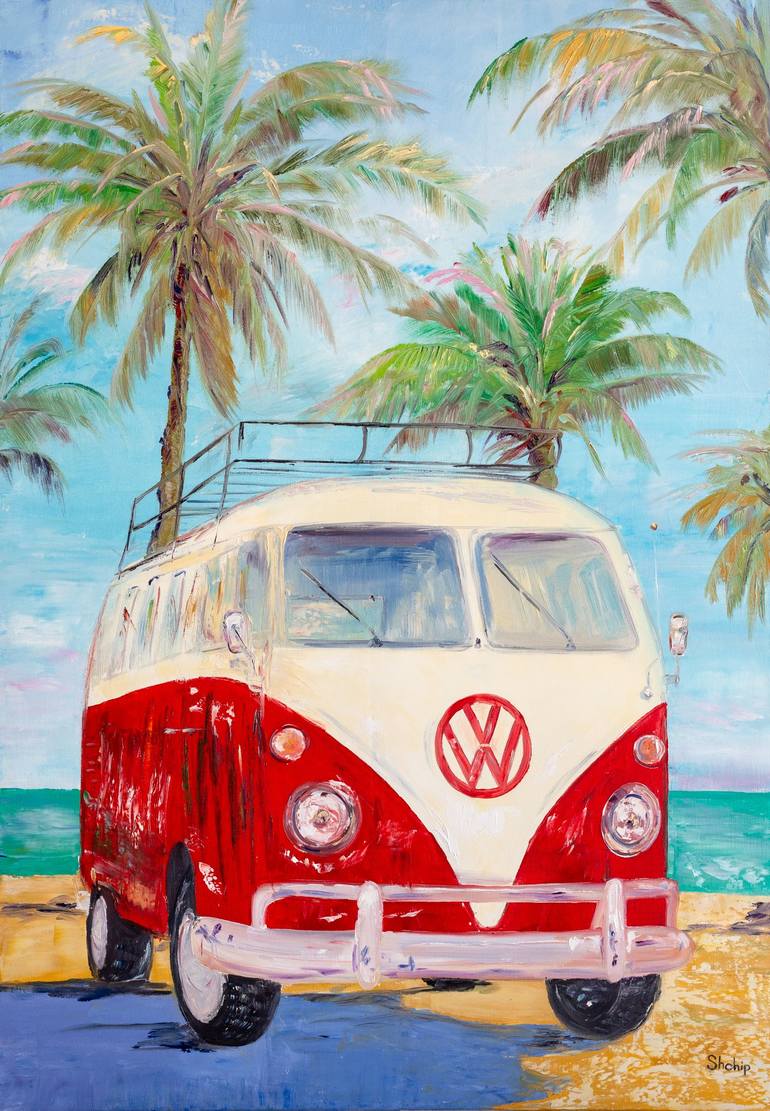 Bulli. Hippie Bus Painting by Natalia Shchipakina | Saatchi Art