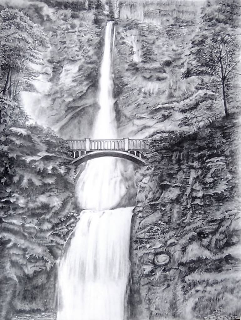 Most Famous Waterfalls in the USA Drawing by Biplab Ghosh | Saatchi Art