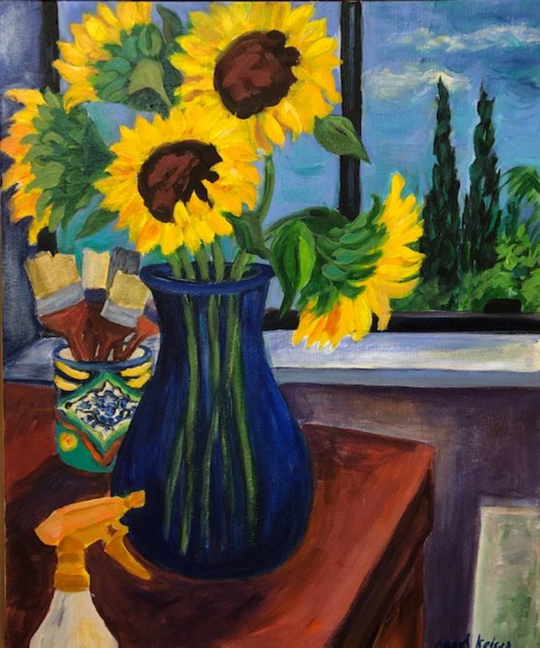 Sunflowers with Paintbrushes Painting by Carol Keiser | Saatchi Art