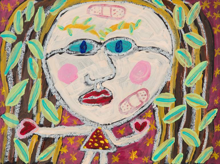 Jungle Lady With Bandaids and Heart Drawing by Jane Zweibel | Saatchi Art