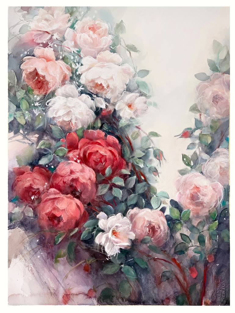 French roses Painting by Elena Moroz | Saatchi Art