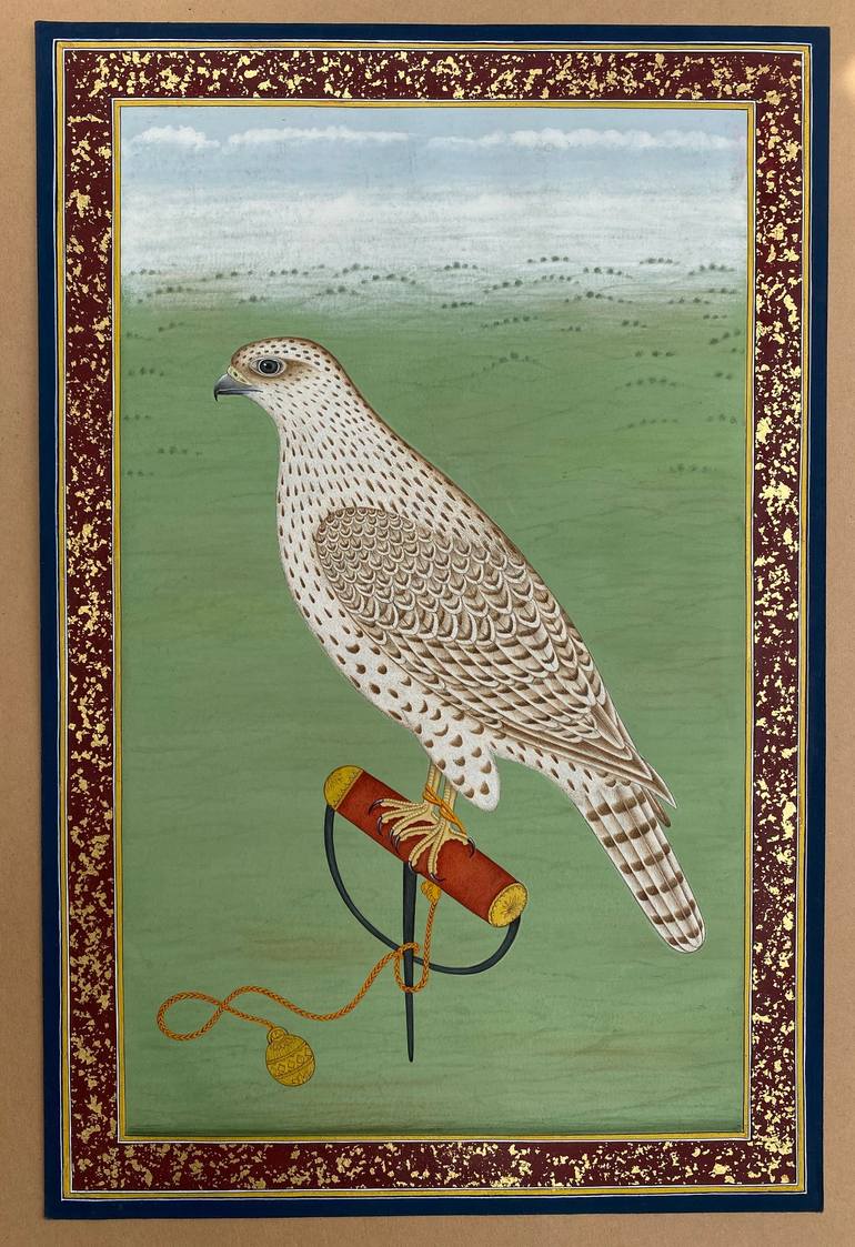 Mughal Falcon vintage Painting , miniature falcon original watercolor ...