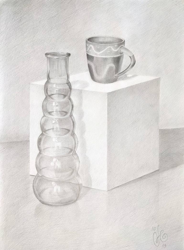 Naturmort with cube Drawing by Yulia Zuk | Saatchi Art
