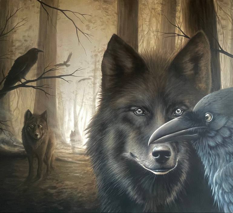 Wolves and Ravens Painting by Bisytes Art | Saatchi Art