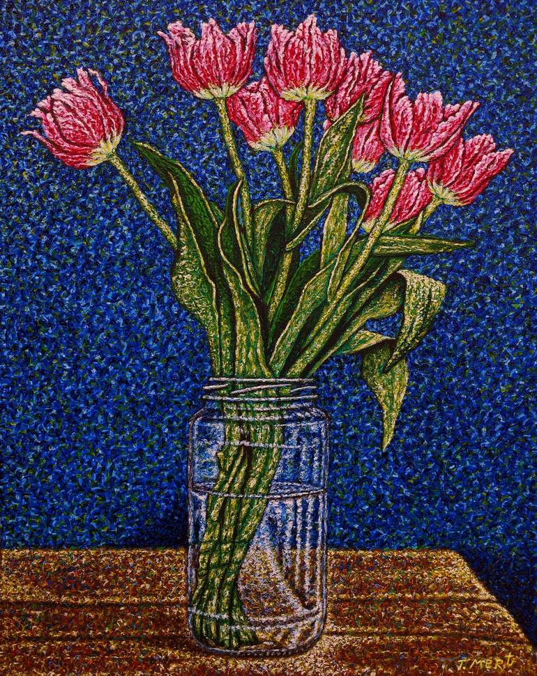 Tulips in a jar Painting by Taner Mert | Saatchi Art