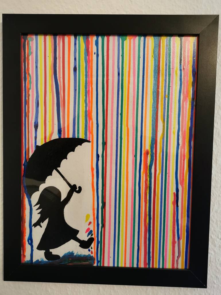 Kid in dripping rainbow rain Painting by Anchu V | Saatchi Art