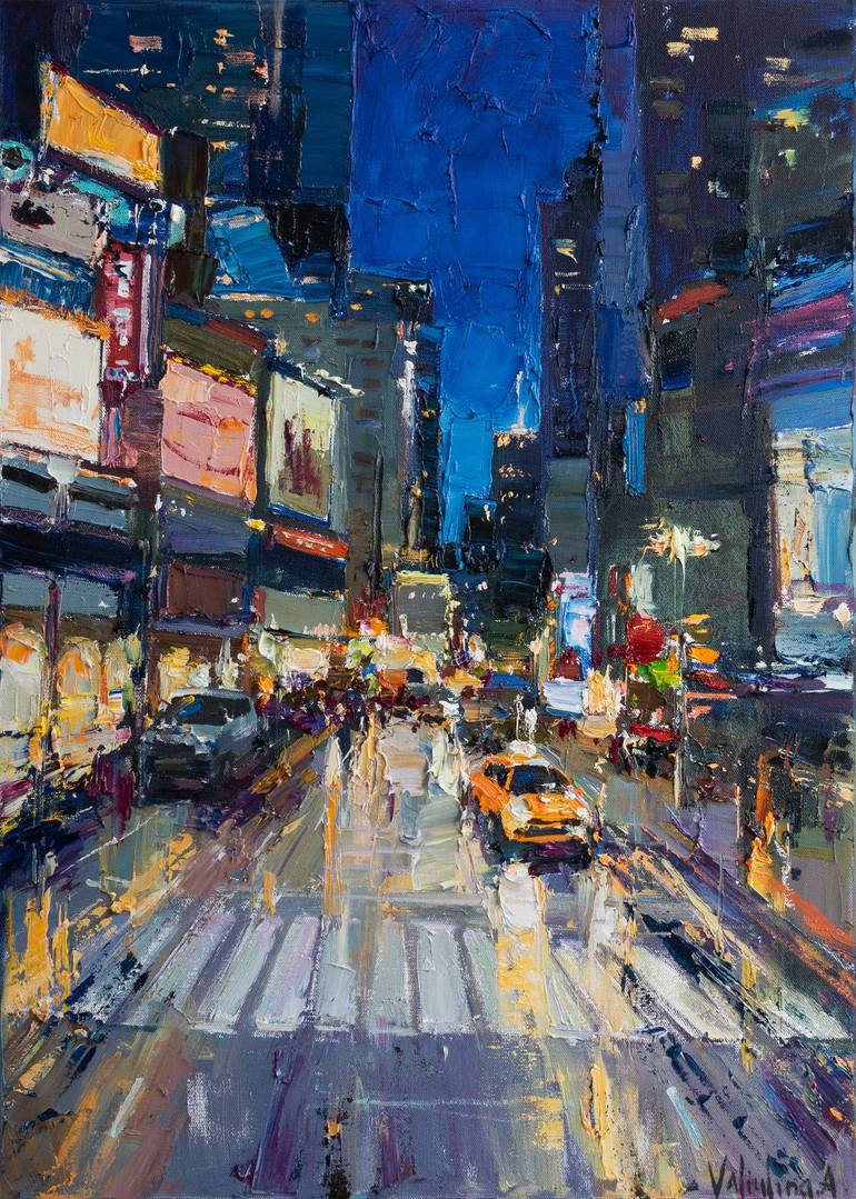 Night City Street Painting by Anastasiia Valiulina | Saatchi Art