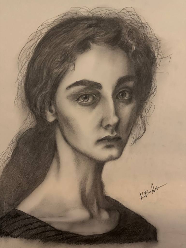 Young woman in mourning Drawing by Kalliope Varlamiti | Saatchi Art
