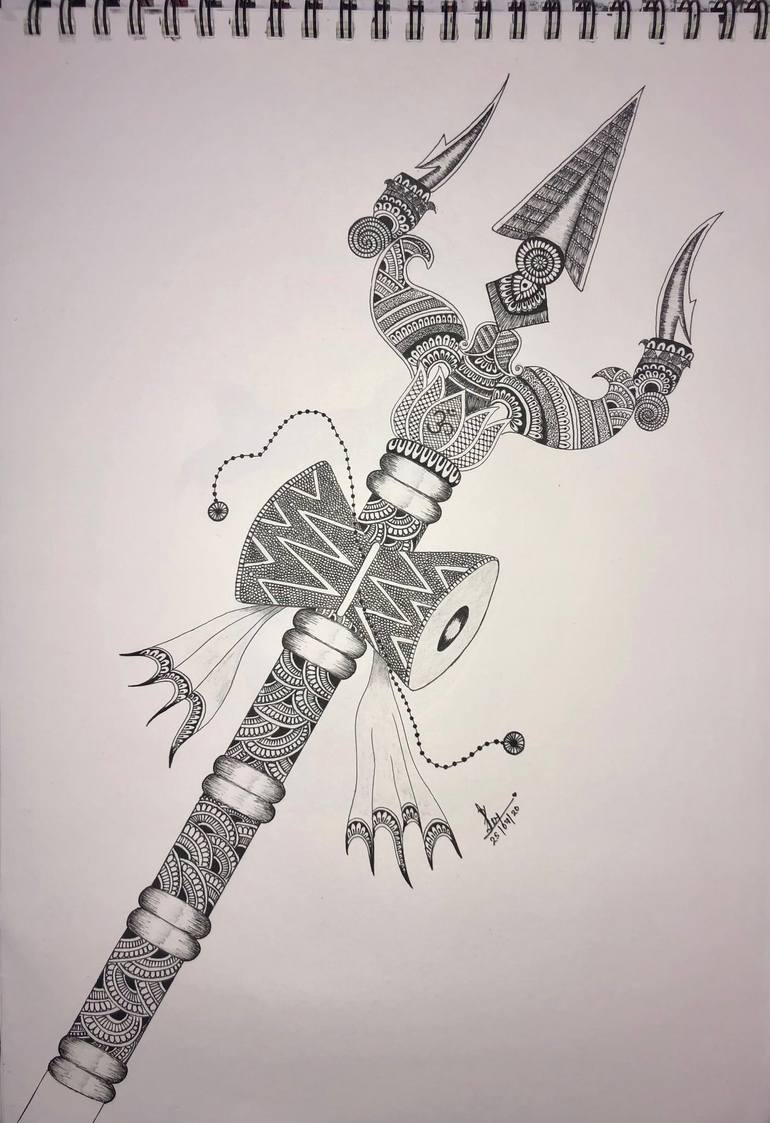 Trishul mandala art Drawing by Papiya Dey | Saatchi Art