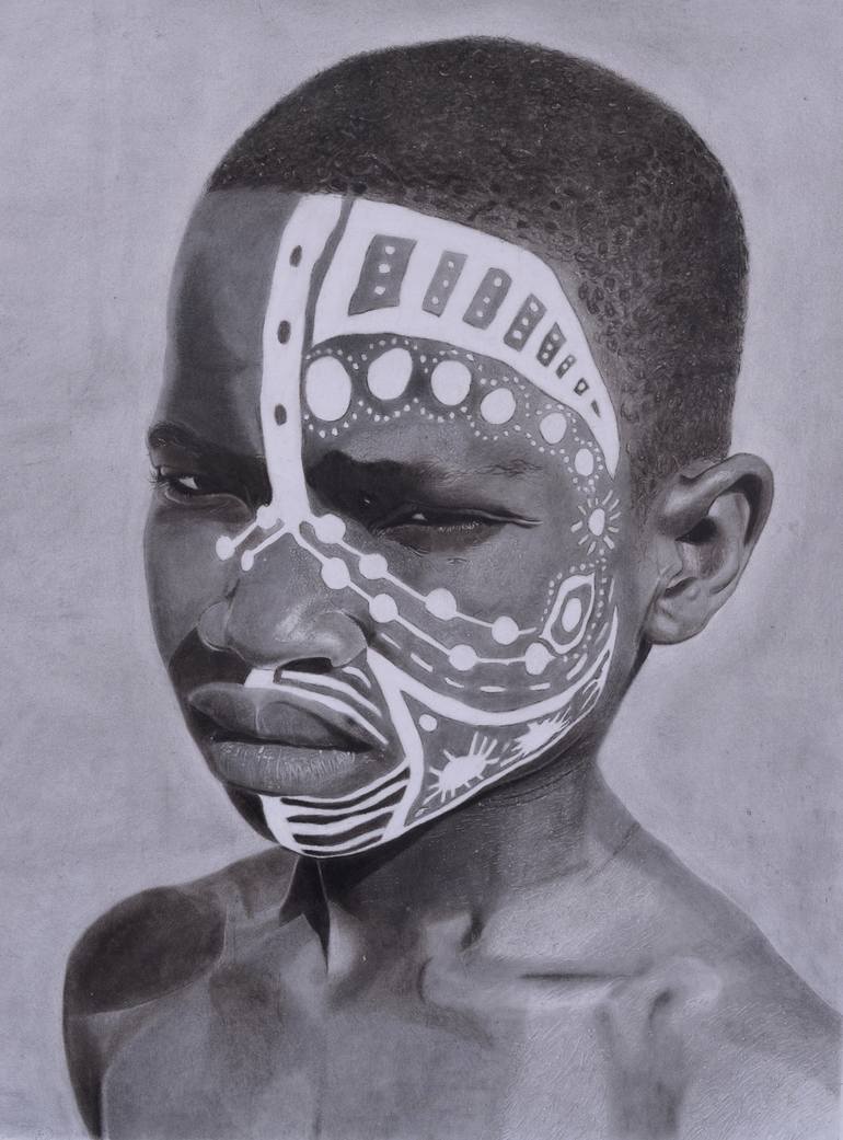 AFRICAN FACE PAINTING Drawing by Ohanele Chidera | Saatchi Art