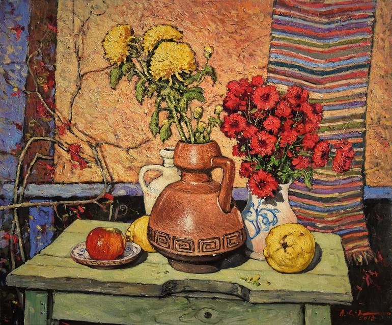 Still life with flowers Painting by david croitor | Saatchi Art