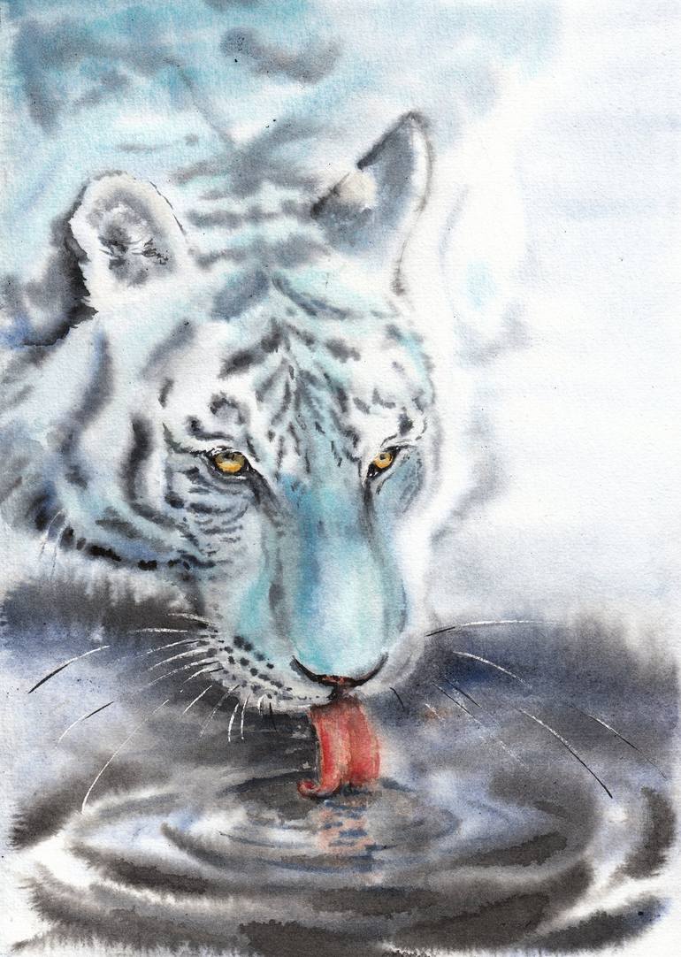 Blue Tiger Painting by Oleksandr Kulichenko | Saatchi Art
