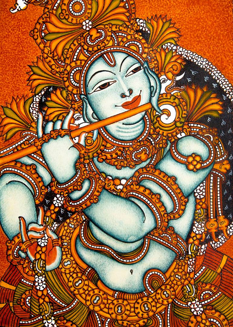 Sri Krishna - Traditional Kerala Mural Painting Painting by Anila ...
