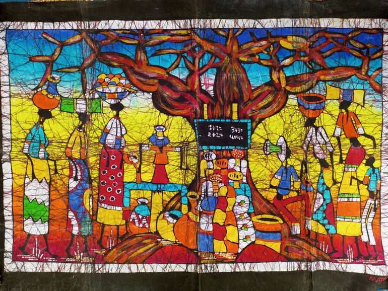 Back to school, African art, Wall art images, African Painting by ...