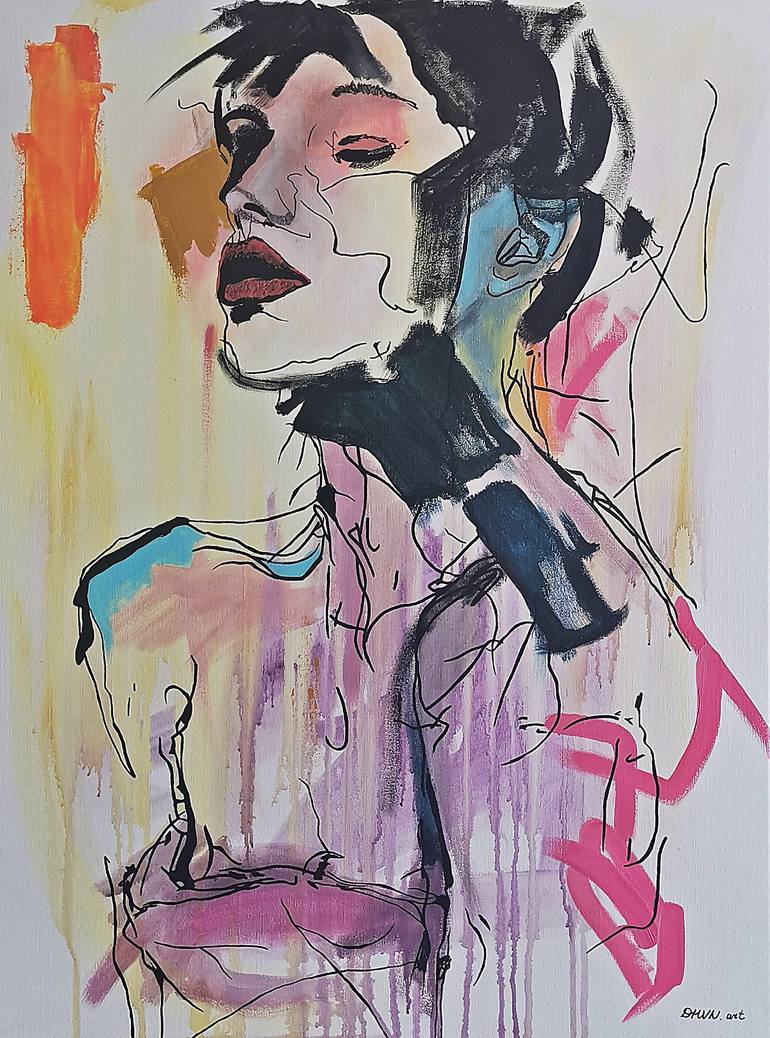 Abstract Female Figure Portrait. Painting by Daheaven Art | Saatchi Art