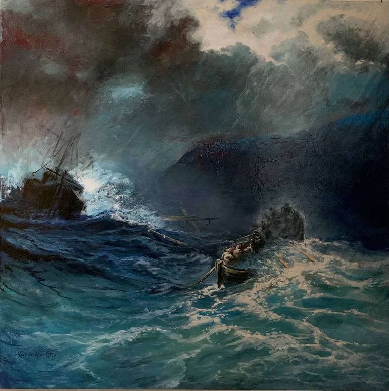 Rescue in the stormy sea Painting by Martin Pye | Saatchi Art