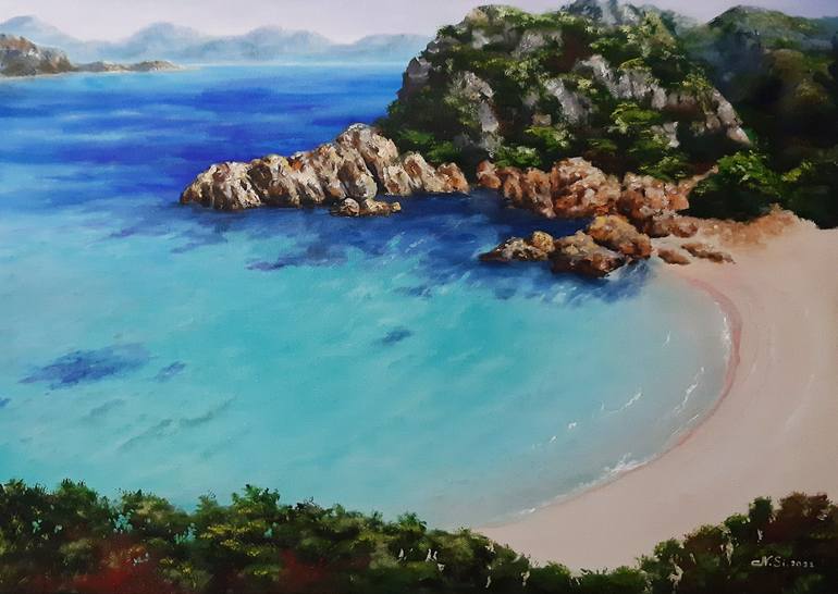 Rocks on the Cote d'Azur, oil painting, canvas on a stretcher 50cm x ...