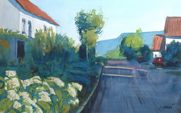 A street in Swabian Jura Painting by Sébastien Badia | Saatchi Art