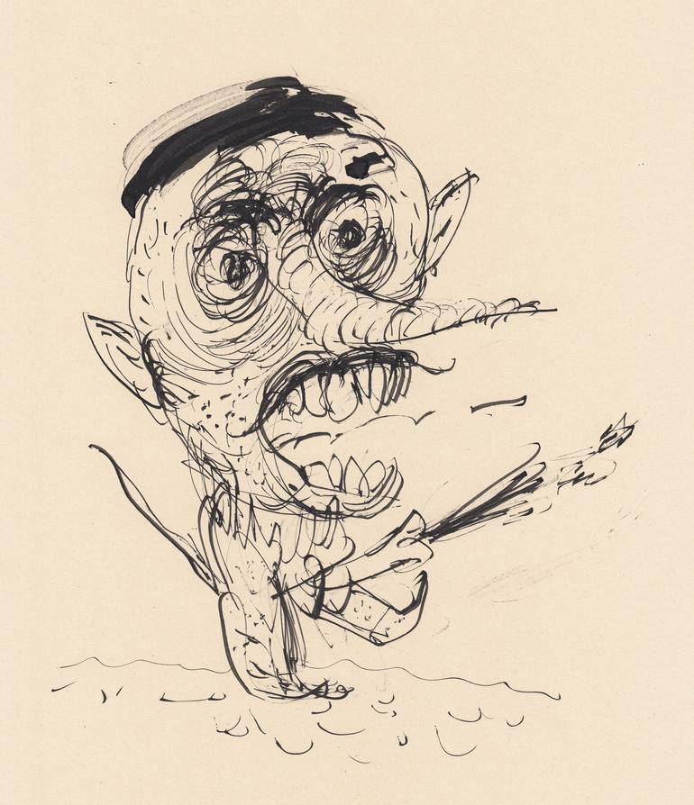 You know I caught him peeing? Drawing by Majid Bita | Saatchi Art