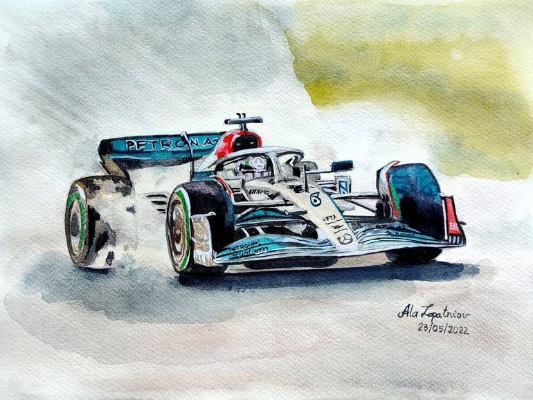 Mercedes Racing Car in watercolours, winning car Formula 1 Painting by ...